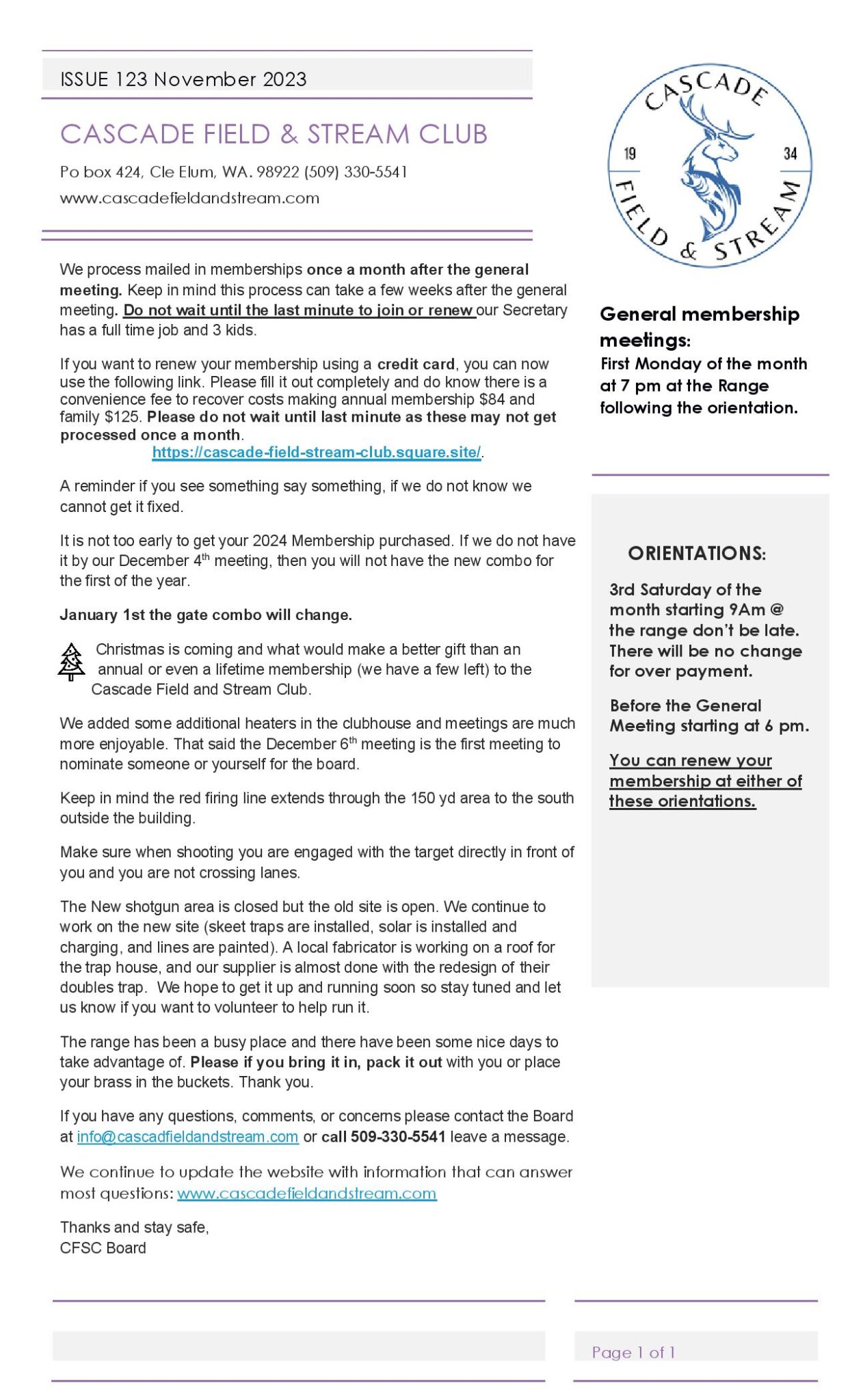 Cascade Field & Stream Club | Established 1947