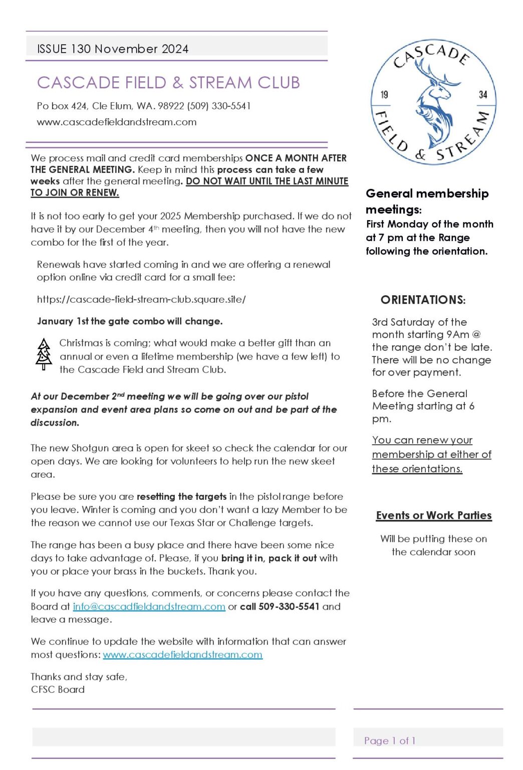 Cascade Field & Stream Club | Established 1947