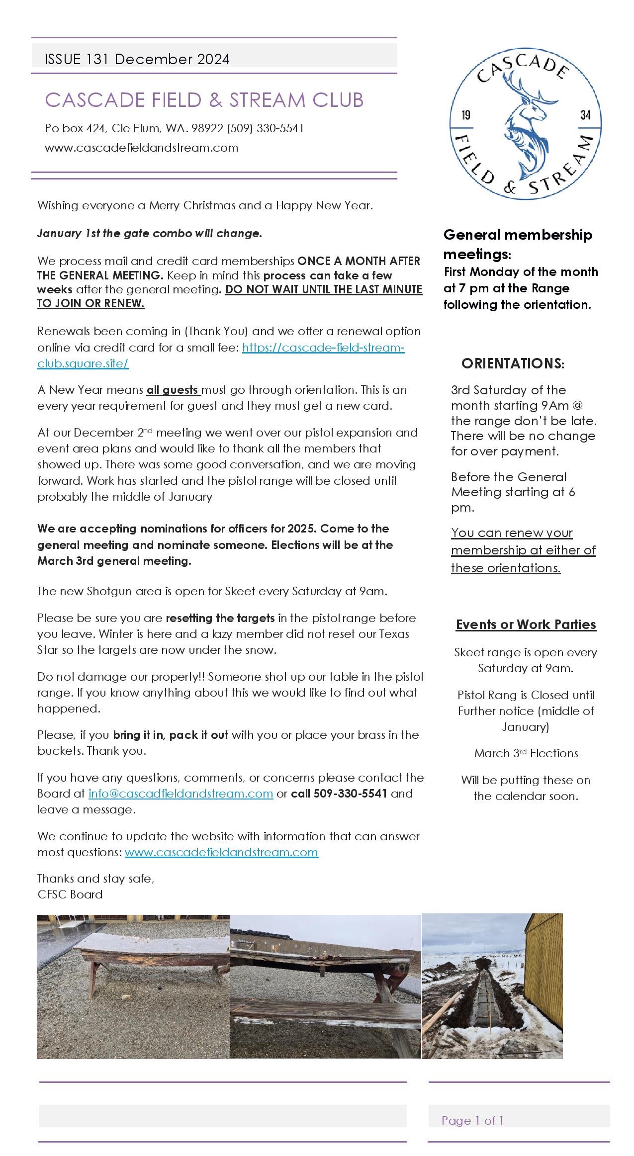 December Newsletter | Cascade Field & Stream Club